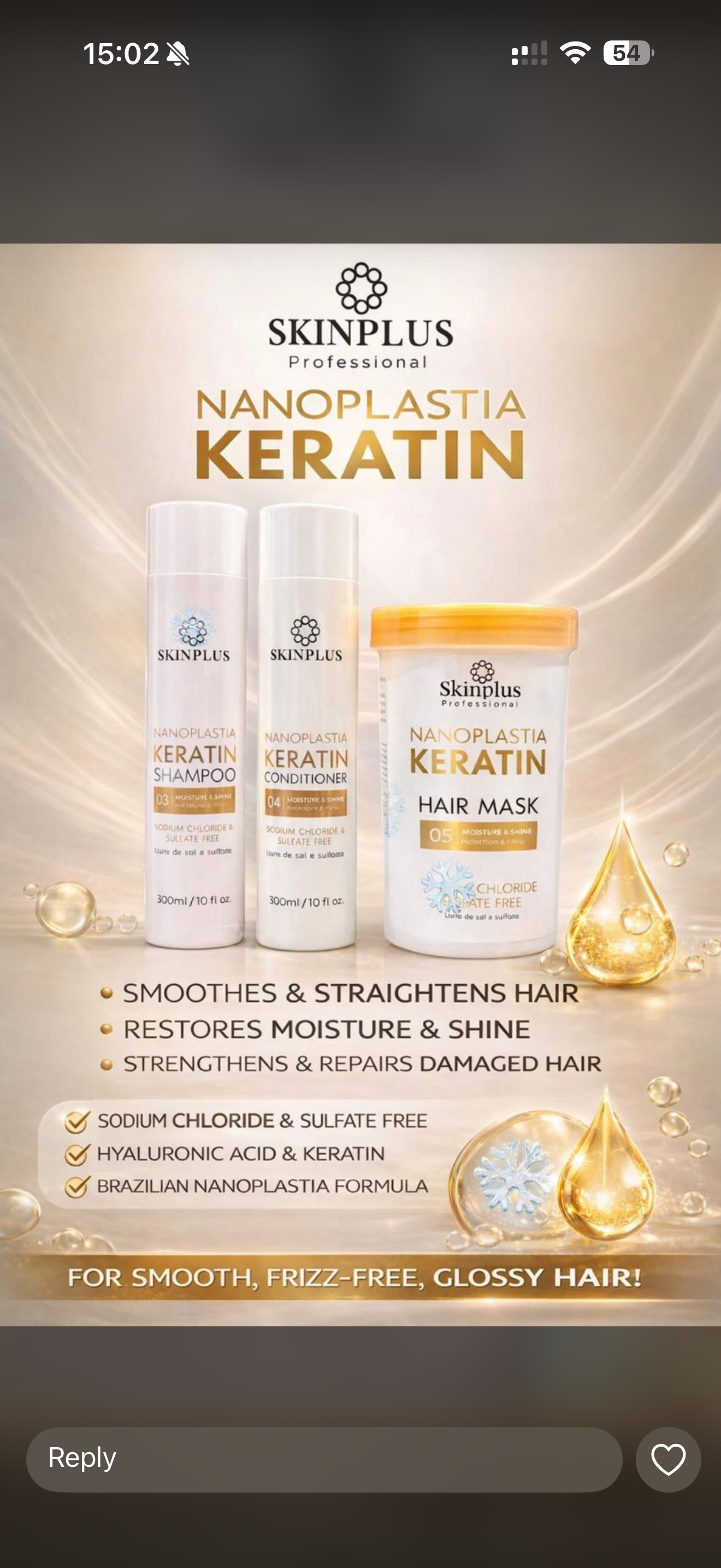 Skinplus Nanoplastia Keratin Trio Set (Shampoo 300ml + Conditioner 300 ...